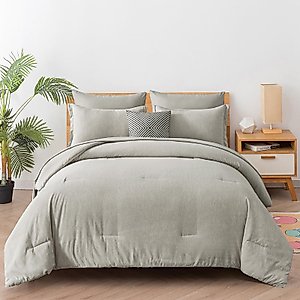 Taupe Comforter Set Queen,7 Pieces Bed in a Bag Taupe Cationic Dyeing Comforter Bedding Set Soft Microfiber Queen Size(1 Comforter,2 Pillowcases,1 Flat Sheet,1 Fitted Sheet,2 Pillow Shams)