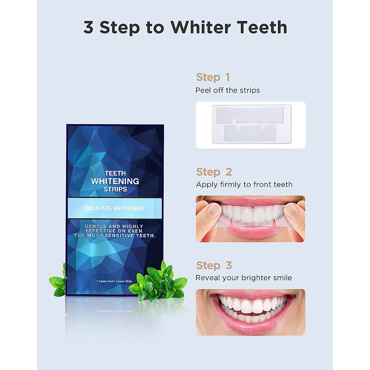 Gloridea Teeth Whitening Strips, Pack of 28 Strips (14 Treatments), Mint flavor Package may vary