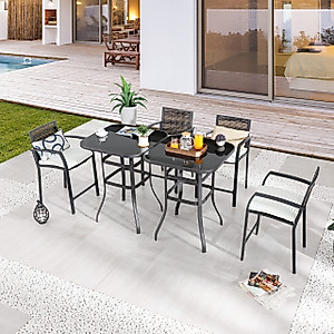 LOKATSE HOME Bar Stools Counter Height Chair Set of 4 Wicker Decoracted Patio Furniture with Armrest for Garden Pool Lawn Backyard