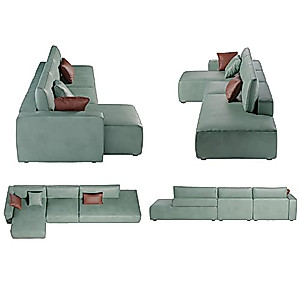 JACH 145" Modular Leathaire Large Sectional Sofa with Chaise, L-Shaped Faux Leather 5 Seater Minimalist Couch, Modern Right Hand Facing Sectional Sofas with 3 Throw Pillows, Green