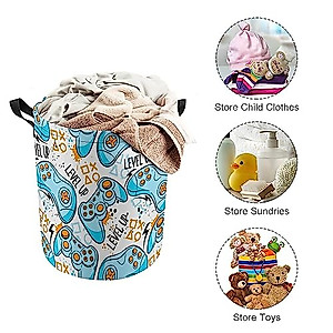 LynaRei Laundry Hamper Blue Joystick Gamepad Dirty Clothes Storage Basket Video Game Player Collapsible Waterproof Toy Organizer for Boys And Girls Bedrooms, Bathroom