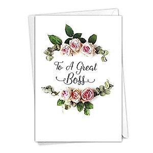 The Best Card Company - 1 Big Card for Boss (8.5 x 11 Inch) - Boss's Day Thanks & Gratitude Notecard, Management and Leader Card - Elegant Flowers Boss's Day C4175ABOG