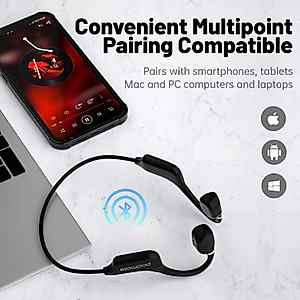 Padmate Open-Ear Air Conduction Headphones Bluetooth Wireless Earbuds with Mic, Sport Headset Bluetooth 5.0 Wireless Earphones for Workouts, Foldable/Lightweight/8Hr Playtime/IP67 Waterproof (Black)