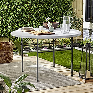 Plastic Development Group 4 Foot Round Folding Multipurpose Banquet Table with Secure Base for Indoor and Outdoor Events, White