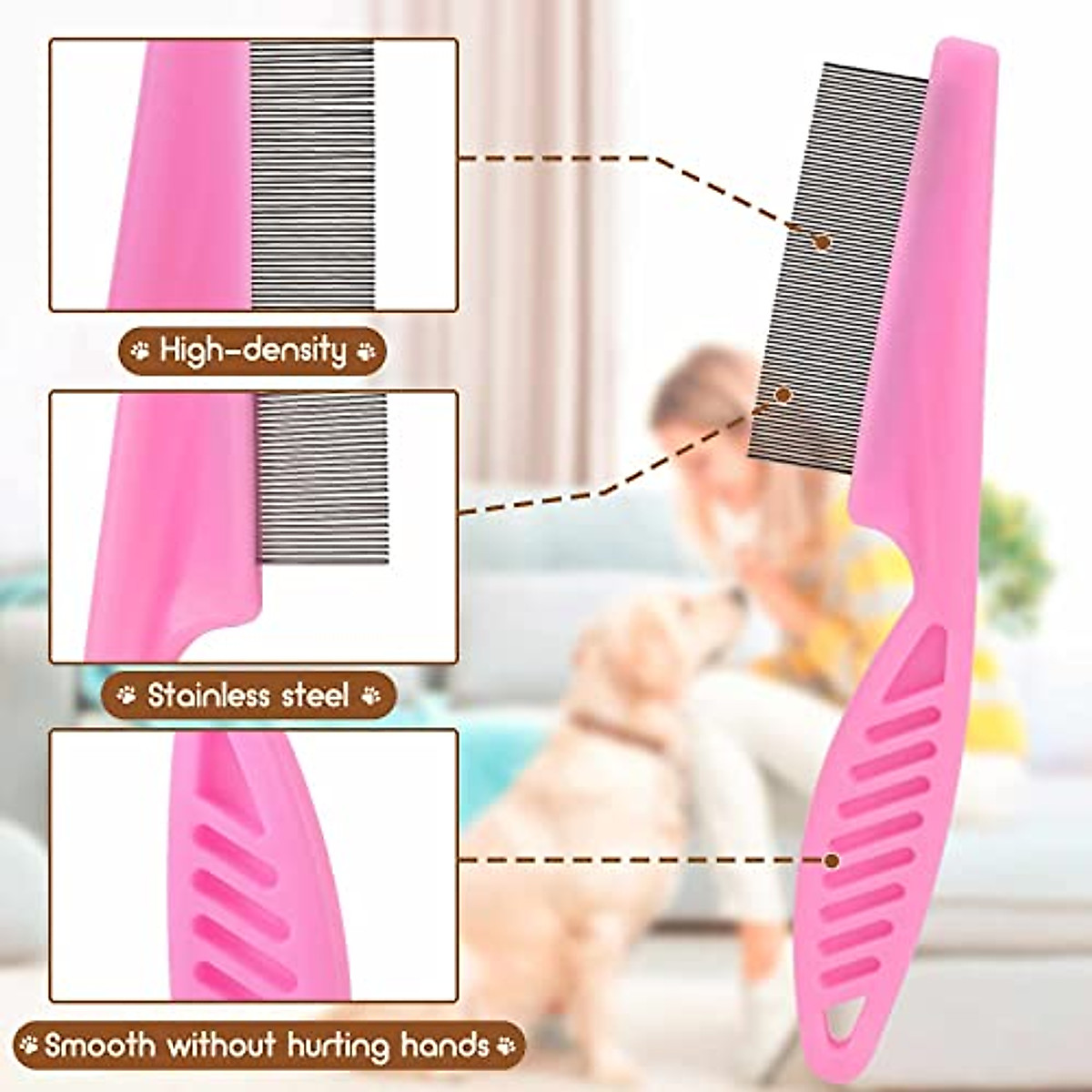 10 Pieces Pet Grooming Brush and Combs Set, Pet Grooming Gloves, 2-in-1 Steel Combs for Dogs and Cats, Metal Flea Comb for Cats, Dog Nail Trimmer, Dog Finger Toothbrush