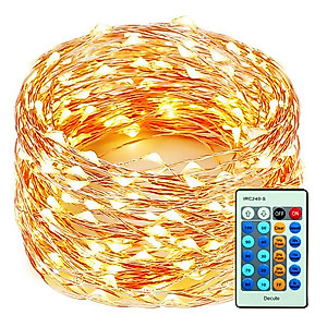 Decute 300Led 99FT Copper Wire Christmas Fairy String Lights Dimmable with Remote Control Starry Lights with UL Cerficated Decorative for Party Wedding Bedroom Yard Christmas Tree Warm White