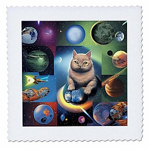 3dRose Cute cat - Experienced Space Traveler and Explorer. Funny Gift - Quilt Squares (qs-378599-5)