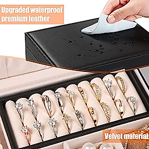 Purple crown Jewelry Organizer Box, Two Layers of Lockable, PU Leather, Large Capacity, Removable Tray for Necklace Earring Ring with Jewelry Bags, Gifts for Women and Girls (Black)