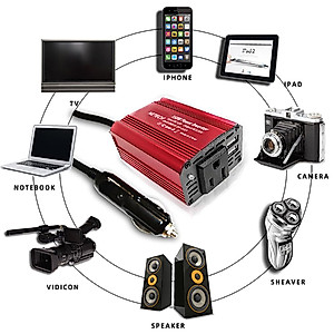 HETECH 150W Car Power Inverter 12V DC to 110V AC Converter Vehicle Adapter Plug Outlet with 3.1A Dual USB Car Charger with Cigarette Lighter Interface for Laptop Computer iPhone - Red