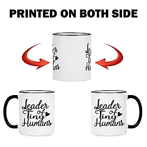 YHRJWN - Teacher Gifts for Women Men, Leader of Tiny Humans Mug, Teacher Appreciation Gifts, Novelty Christmas Birthday Gifts for Kindergarten Teacher, Daycare 11 Oz White(Black Handle)