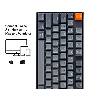 Keychron K8 87 Keys Tenkeyless Hot-swappable Wireless Mechanical Keyboard, Multitasking, Type-C Wired, White LED Backlight Bluetooth Gaming Keyboard for Mac Windows with Gateron Optical Blue Switch