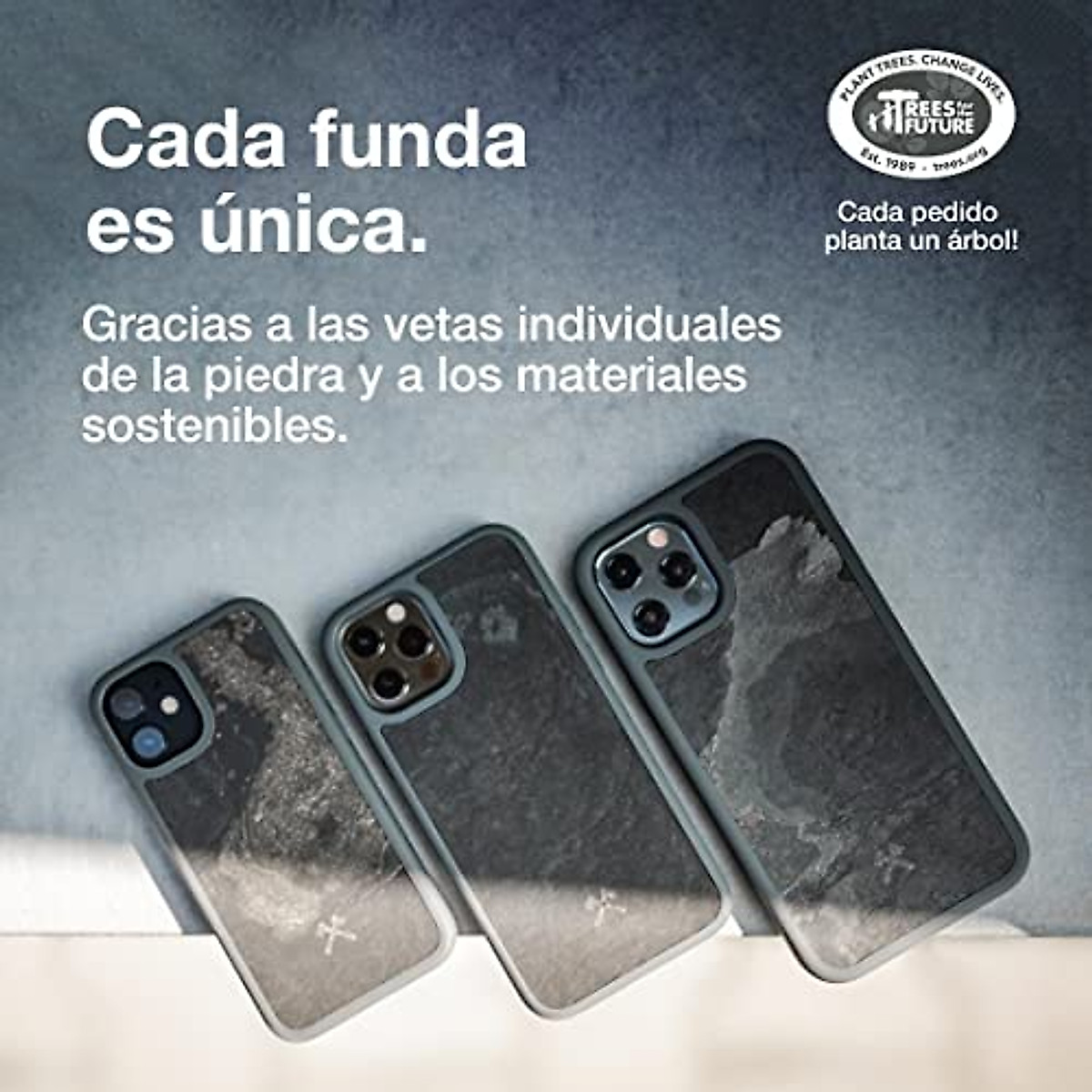 WOODCESSORIES - Real Stone Case Compatible with iPhone 12/12 Pro, EcoBump Stone (Camo Grey)