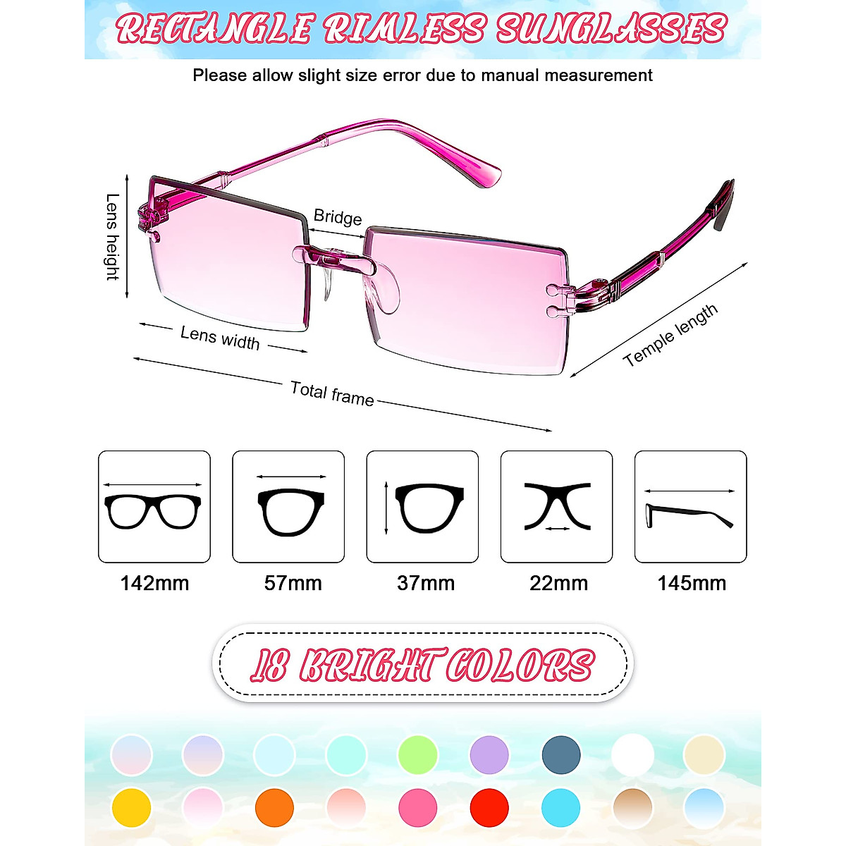 LEIFIDE 36 Pairs Frameless Rectangle Sunglasses Plastic Rimless Sunglasses Candy Color Vintage Glasses for Women Men Unisex Sun Protection, Multicolor
