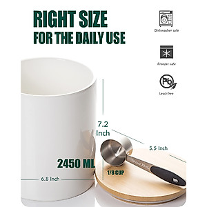 Lareina Ceramic Large Food Storage Canister with Airtight Seal Bamboo Lid, Utensil Holder 82.12 FL OZ (2450 ML) White Cookie Jar for Home and Kitchen Serving for Coffee, Sugar, Tea, Flour and More