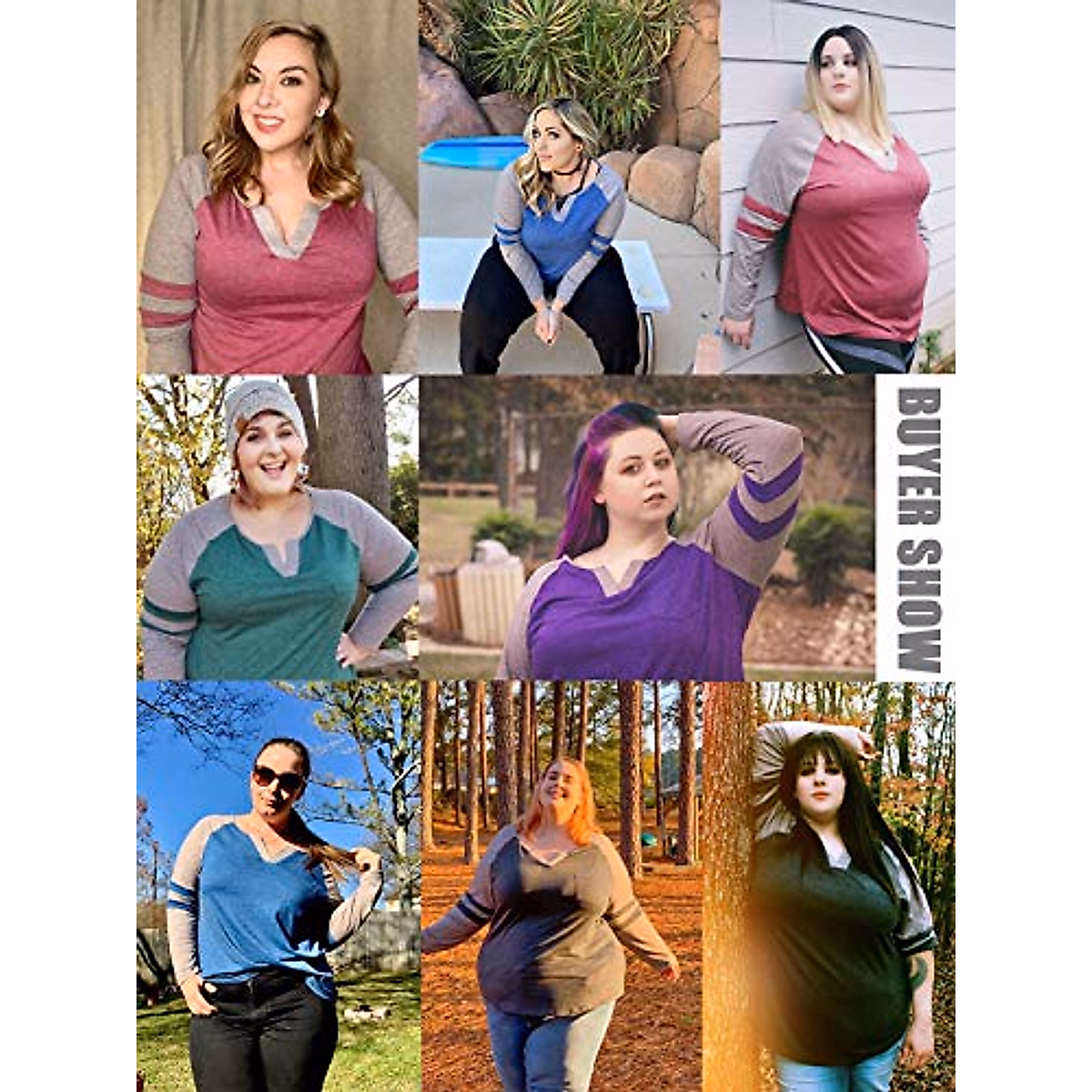 VISLILY Womens Plus Size Tops 2X Casual Color Block Raglan Striped Shirts Jujube Red 20W