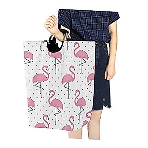 ALAZA Pink Flamingo Polka Dot Bird Laundry Basket Hamper Large Storage Bin with Handles for Gift Baskets, Bedroom, Clothes