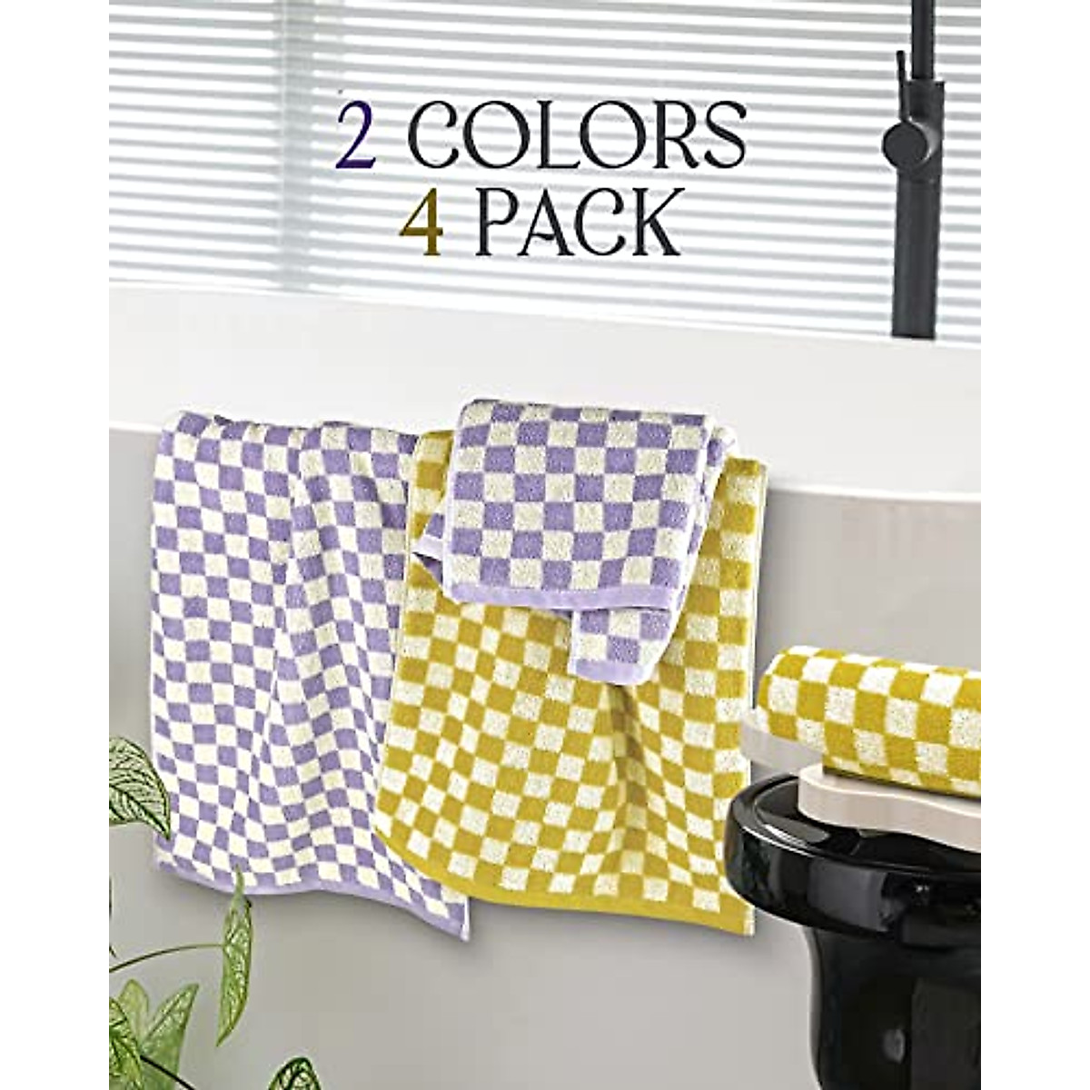 Checkered Hand Towel Set, Soft Quick Dry Bathroom Hand Towels 2 Colors 4 Pack, Retro and Cute Towels for The Whole Family