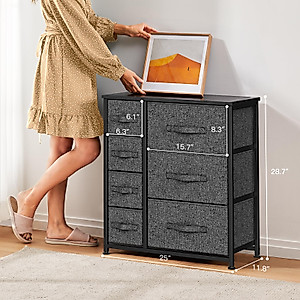 Pipishell Fabric Dresser with 7 Drawers, Storage Tower Drawer Dresser for Bedroom, Closets, Bedroom, Nursery Room, Hallway, Entryway, with Wood Top and Easy Pull Handle