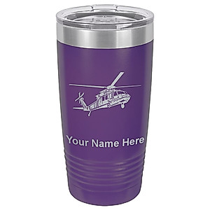 LaserGram 20oz Vacuum Insulated Tumbler Mug, Military Helicopter 1, Personalized Engraving Included (Dark Purple)