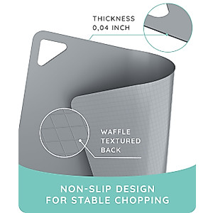 Extra Thin Flexible Cutting Boards for Kitchen - Cutting Mats for Cooking, Colored Cutting Mat Set with Easy-Grip Handles | Non Slip Cutting Sheets, Flexible Plastic Cutting Board Set of 3 (15"x12")