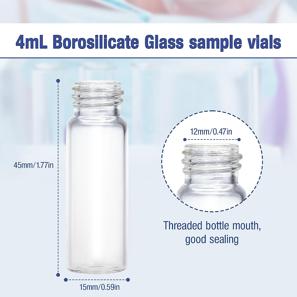 ALWSCI 144 PCS 1 Dram (4 ml) Clear Borosilicate Glass Liquid Empty Sample Vials, 15 mm Diameter x 45 mm Length, 13-425 Black Screw Caps with Natural PTFE/White Silicone Liner