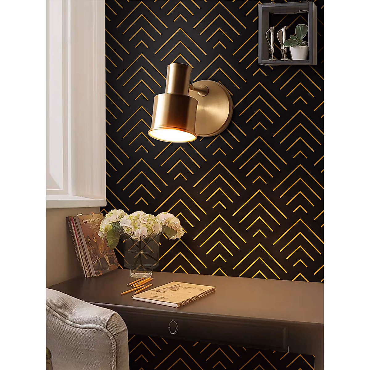 Heroad Brand Peel and Stick Wallpaper Black and Gold Wallpaper Geometric Wallpaper Black and Gold Contact Paper Self Adhesive Removable Wallpaper for Cabinets Waterproof Thicken Vinyl 78.7"x17.3"