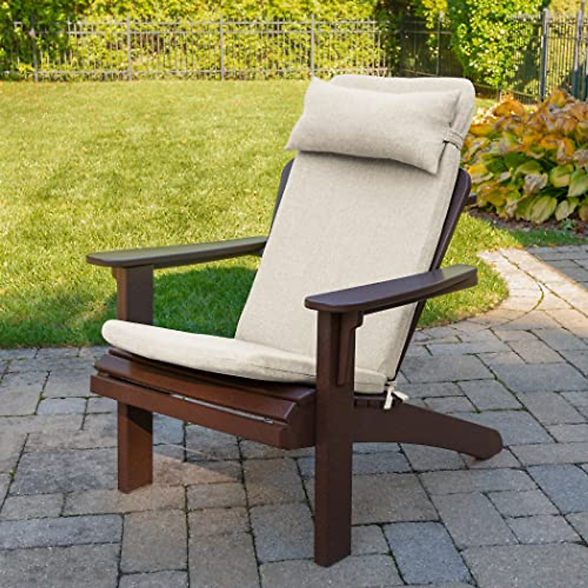 Klear Vu Rumba Adirondack Outdoor Chair Cushion with Ties for Patio Furniture, Water-Repellant and UV Resistant, Premium Fabric, Back Pillow and Headrest, 20"x20", 3 Piece Set, Beige