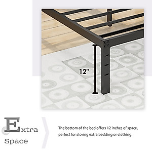 alazyhome Full Size Bed Frame 14 Inch Metal Platform Bed Frame Heavy Duty Steel Slats Support No Box Spring Needed Noise-Free Easy Assembly Black