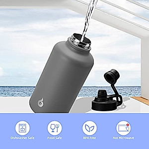 BJPKPK Half Gallon Insulated Water Bottles with Straw Lid,64oz Large Water Bottle,Stainless Steel Water Bottles with 3 Lids and Paracord Handle, Water Bottle for Hot & Cold Liquid, Black