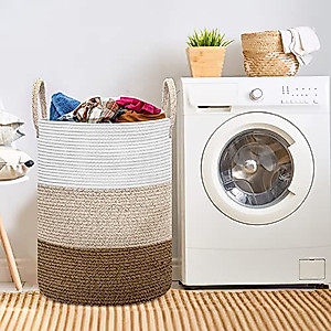 Astarama Laundry Baskets, Laundry Hamper, Large Woven Cotton Rope Storage Basket with Handles, Dirty Clothes Hamper Decorative Basket Organizer for Living Room, Nursery, Bedroom