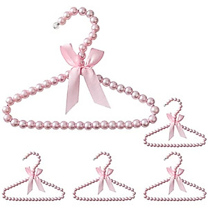 Toddmomy 5pcs Pink Pearl Beads Small Clothes Hangers Faux Pearl Beaded Garment Hangers with Ribbon Bowknot for Pet Dog Cat Baby Clothing Trousers Jeans Skirts