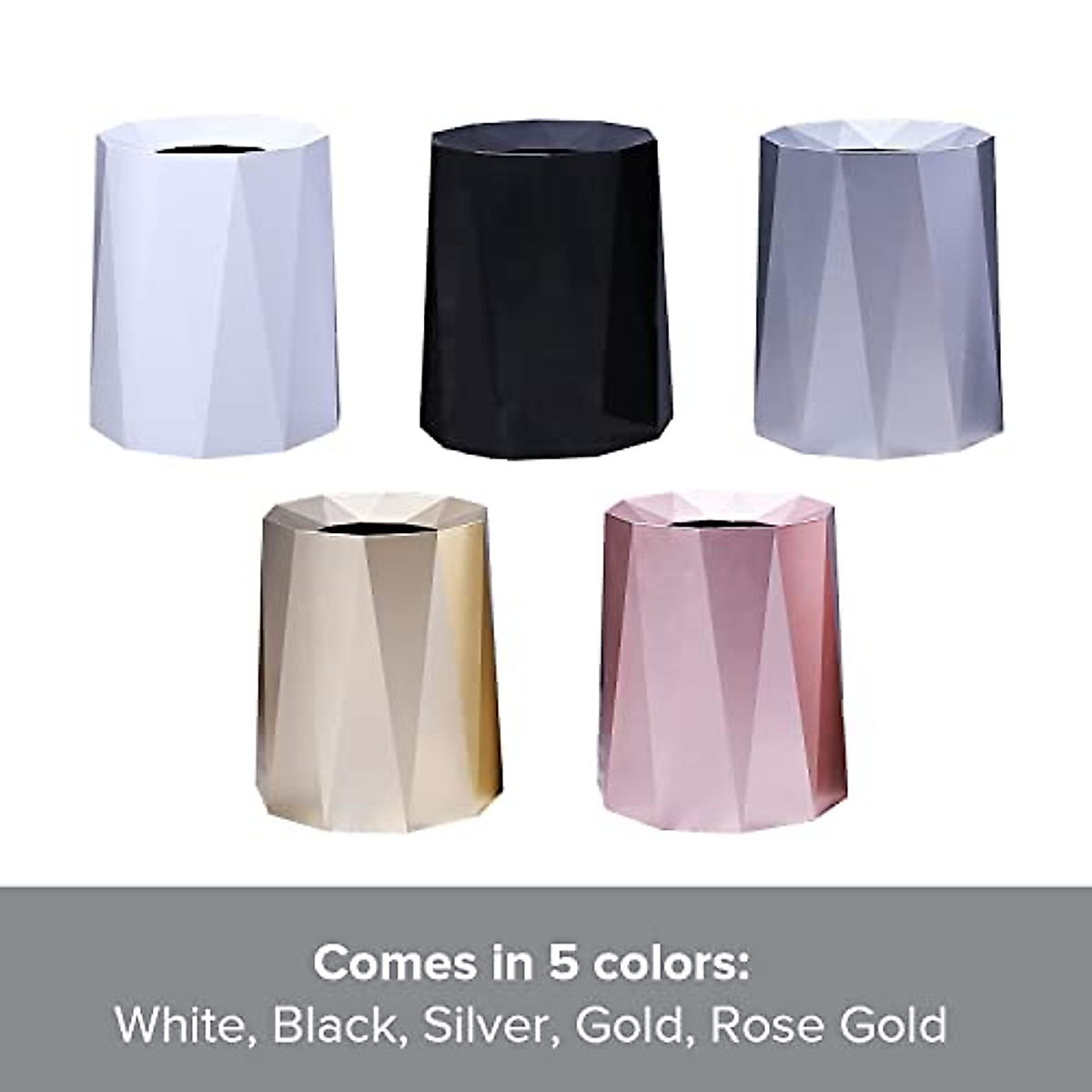 Luxurious Nordic Trash Can - Open Top Geometric Garbage Can - Double Barrel Trash Bin - Waste Basket w/Removable Plastic Bin - Living Room, Bedroom, Bathroom Trash Can - 8L/2.1Gal Garbage Bin, Black