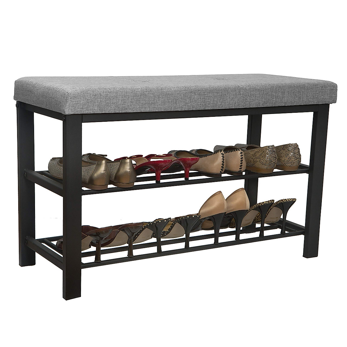 Simplify Storage Bench, Shoe Rack, Ottoman, Tufted, Padded Seating for Entryway, Bedroom, Closet & Hallway, Grey
