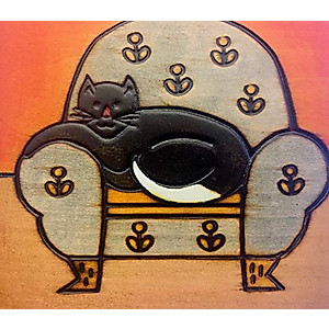 Black Cat on a Chair Wooden Box Polish Handmade Keepsake Black Cat Jewelry Box