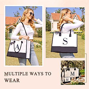 BeeGreen Gifts for Coworkers Mom Personalized Tote Bag Initial Canvas Tote Embroidery Bag Unique Monogram Gift Basket with Makeup Bag & Zipper Pouch for Office Teacher Hostess Sister A