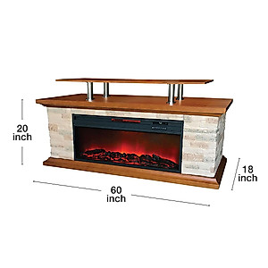 Lifesmart 60-in. Faux Stone Media Fireplace Heater with Remote Control and Timer, 3-Quartz Infrared Heat, Electric Space Heater TV Stand for Bedroom, Office, Living Room