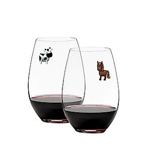 Simply Charmed Barnyard Animal Wine Charms – Magnetic Glass Markers and Identifiers Set of 6