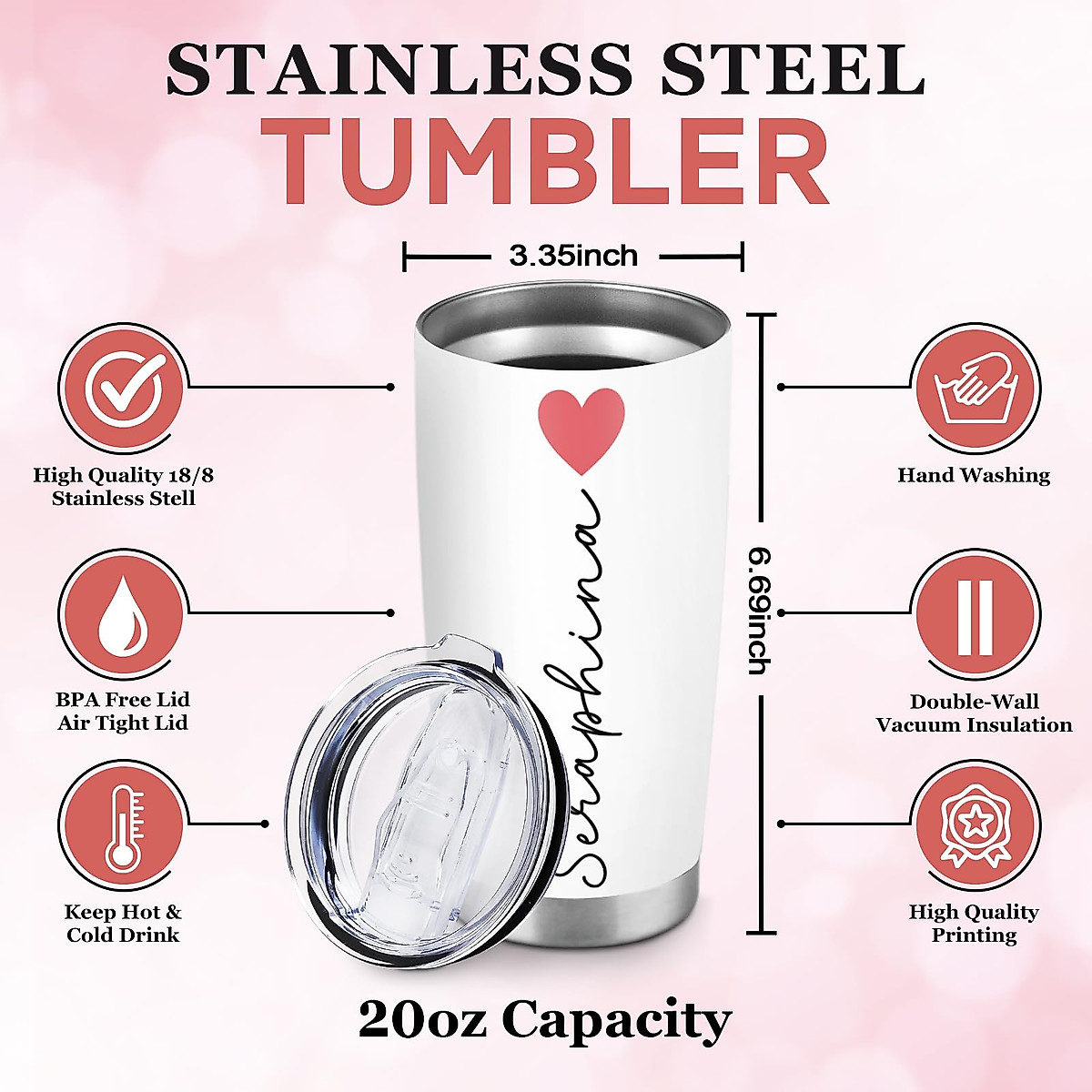 Bedsdiven Assistant Principal 20oz Stainless Steel Tumbler, Double Wall Insulated Travel Cup with Lid, White