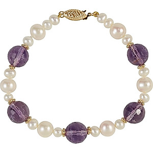 Banvari Freshwater Cultured Pearl and Amethyst Bracelet in 14k Yellow Gold