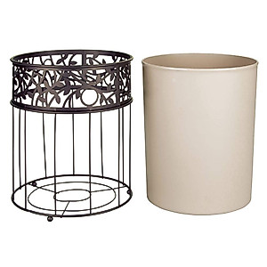iDesign Vine Metal and Plastic Wastebasket Trash Can Garbage Can for Bathroom, Bedroom, Home Office, Kitchen, Patio, Dorm, College, Vanilla Tan and Bronze