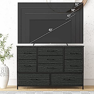 Furnulem Wide Dresser with 9 Large Drawers for 55'' Long TV Stand Entertainment Center,Wood Shelf Storage for Bedroom,Living Room,Closet,Entryway,Sturdy Metal Frame （Black Oak）
