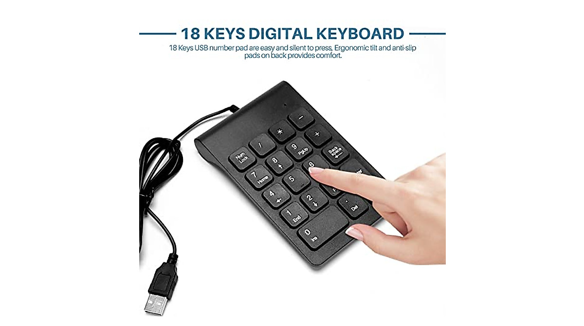 Spacesea USB Wired Numeric Keypad Numpad 18 Keys Digital Keyboard for ...