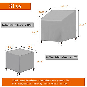 3 Piece Outdoor Veranda Patio Garden Furniture Cover Set with 420D Waterproof Fabric, Patio Furniture Covers Set with Windproof Buckle Strap Fit for Outdoor Wicker Rattan Chair Sets, Grey