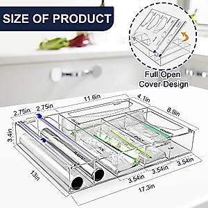 Imboxx 6 in 1 Foil Plastic Wrap Organizer Dispenser with Slide Cutter for Foil Wrap Ziplock Bag Storage Acrylic Organizer for Kitchen Drawer Suitable for Gallon Quart Sandwich Snack