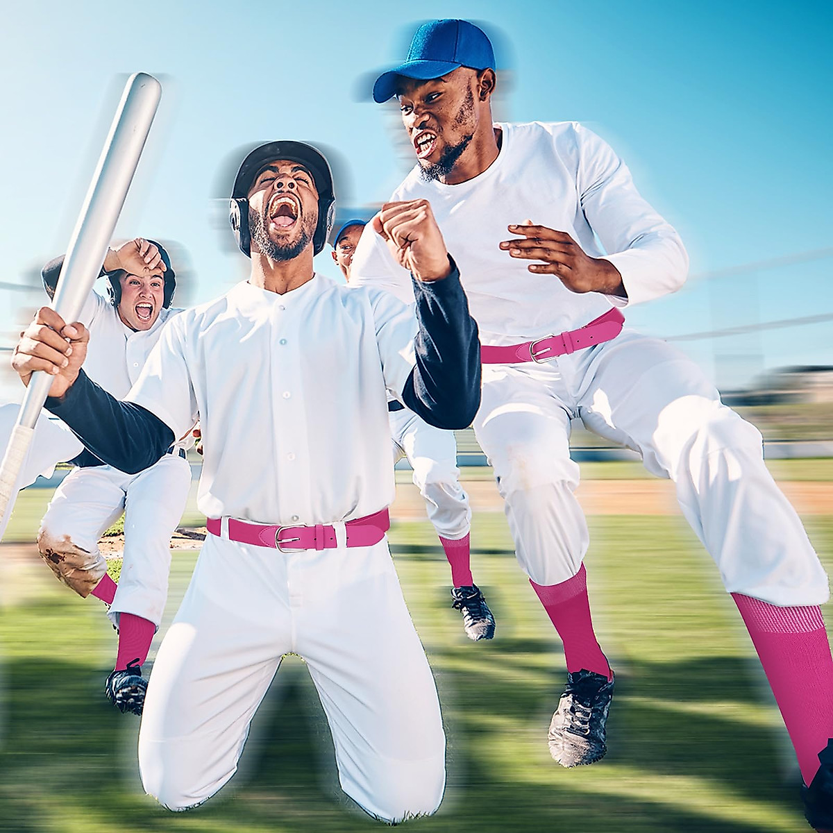 Zhanmai Baseball Belt and Socks Combo Adjustable Softball Socks and Belt Elastic Waist Belt for Youth Boys Girls, and Adult (Hot Pink, Youth)