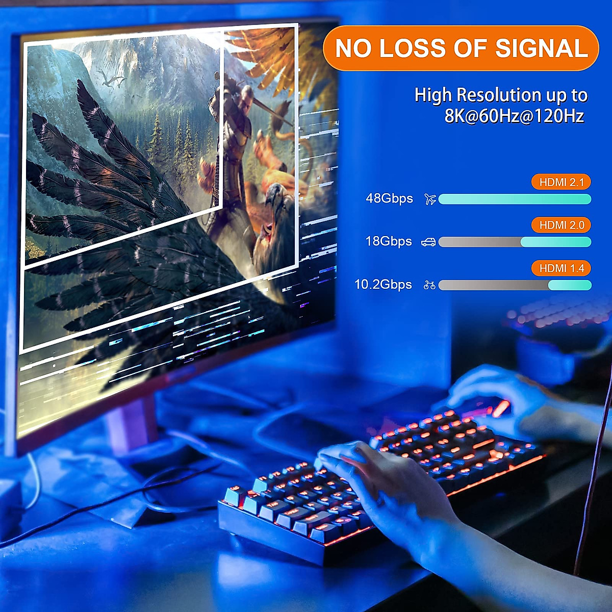 8K Fiber HDMI Cable 32ft, BIFALE (CL3 Rated) HDMI 2.1 Fiber Optic Cable Support 8K@60Hz, 4K@120Hz, 48Gbps, eARC Compatible with Apple TV, Nintendo Switch, Roku, QLED 8K Q900 TV