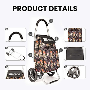 Foldable Shopping Cart,Shopping Cart for Groceries w/Removable Wheels & Bag,Rolling Personal Handtruck Standard #Tower