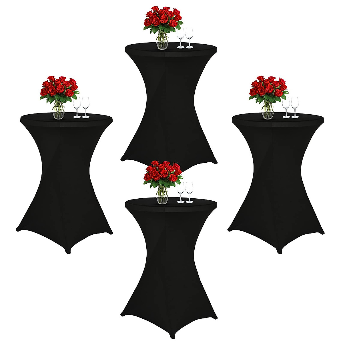LOKUME 4 Pack Cocktail Spandex Stretch Square Corners Tablecloth 32" x 43" Black Cocktail Table Covers, Fitted High Top Spandex Cocktail Table Tablecloth for Bar Wedding Cocktail Party Banquet