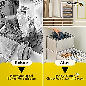 YouClean YouCleanBEE Foldable 2PCS Wardrobe Clothes Organizer 7 Grids Clothing for Folded - Storage box Shirts, Pants, Trousers, Skirts, Bra & Sweaters Replacement White with Gray