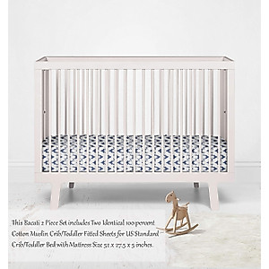 Bacati - 2 Pack Tribal/Aztec/Triangles Silky Soft Breathable 100% Cotton Muslin Baby Crib Fitted Sheets - Fits Standard 28 x 52 x 5 Crib & Toddler Mattresses (Navy Bucks)